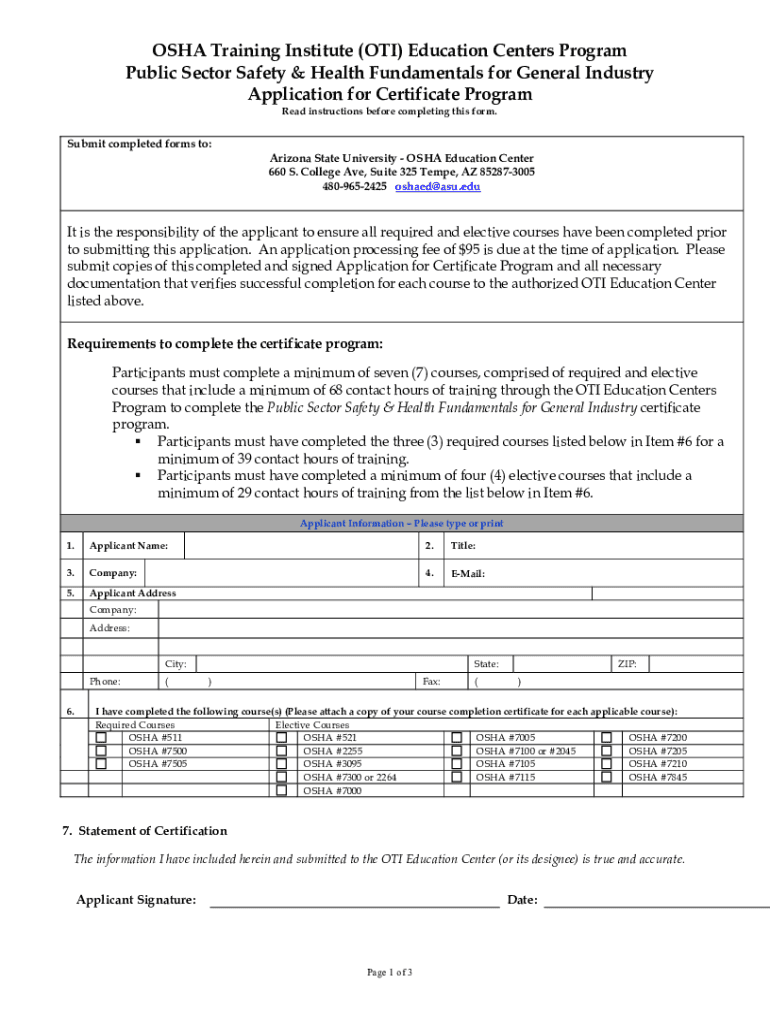 Fillable Online osha asu Public Sector Application - General Industry ...