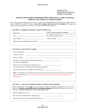 Fillable Online www.ns.sg nsp wcmAPPLICATION FORM FOR DISRUPTION FROM ...