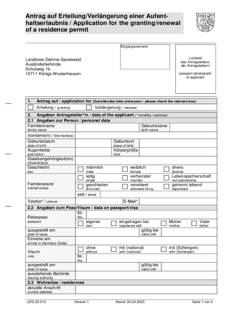 Fillable Online Fillable Online Antrag auf Erteilung / Verlngerung einer ... Fax Email Print ...