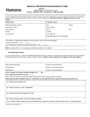 Fillable Online Humana Medical Precertification Request Form Pdf ...
