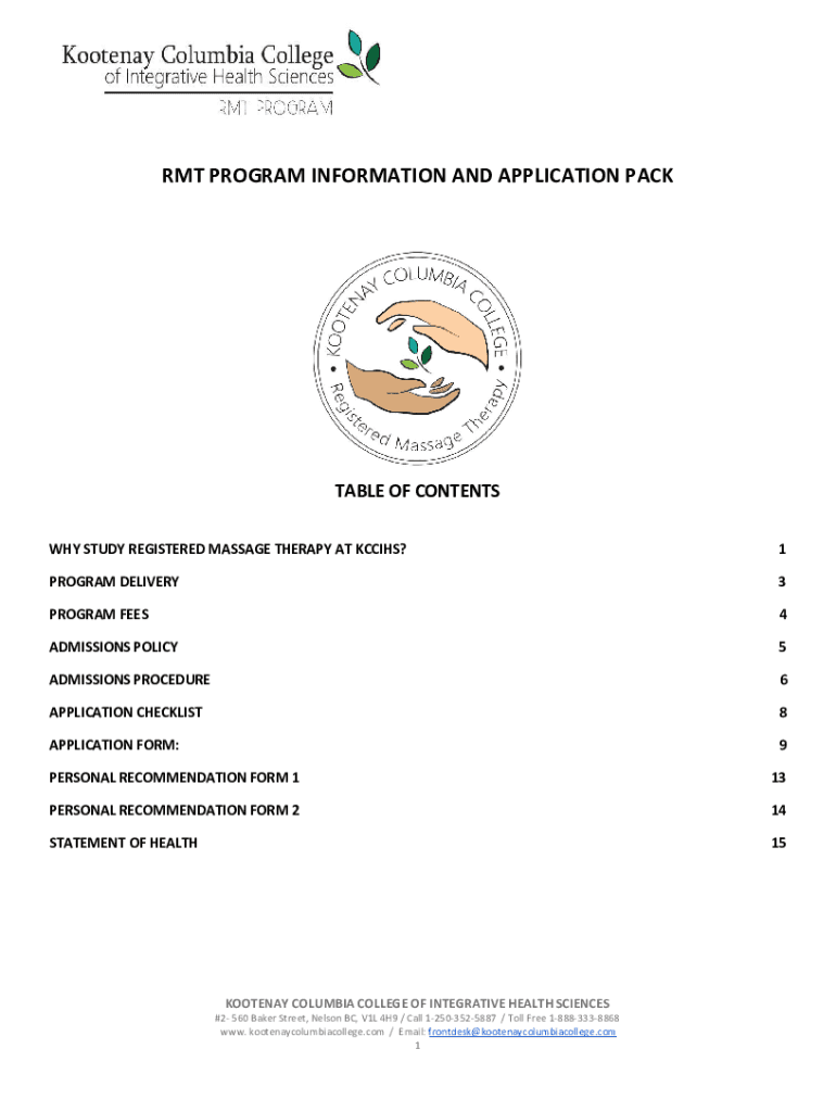 Fillable Online RMT PROGRAM INFORMATION AND APPLICATION PACK Fax Email ...