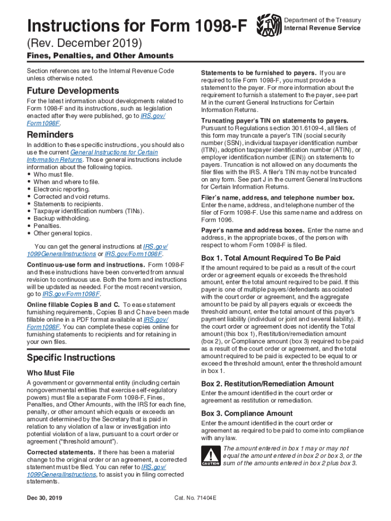 Fillable Online Instructions for Form 1098-F (Rev. January 2022) - IRS ...
