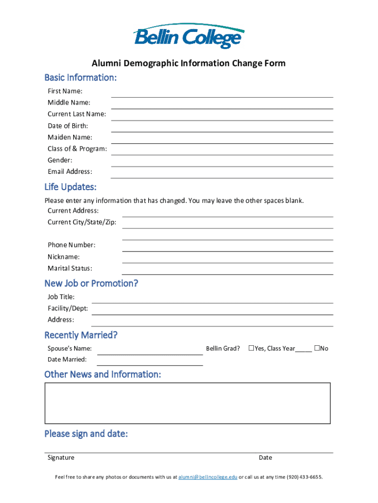 Fillable Online Alumni Demographic Information Change Form Fax Email ...