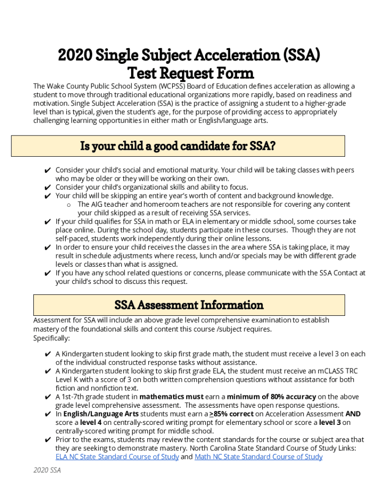 Fillable Online www.wcpss.net cms lib2020 Single Subject Acceleration ...