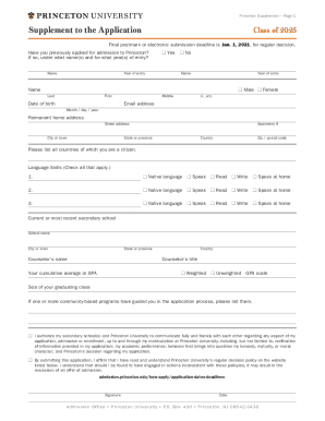 Fillable Online Supplement to the Application Class of 2025 - Princeton ...