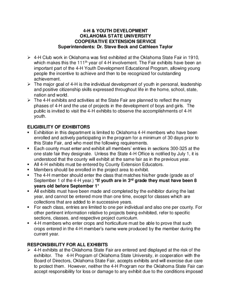 Fillable Online 4-h & youth development - Oklahoma State University ...