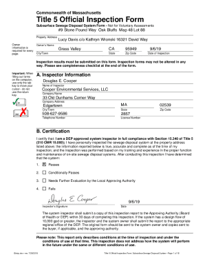 Fillable Online Title 5 Official Inspection Form - Mass.gov Fax Email ...