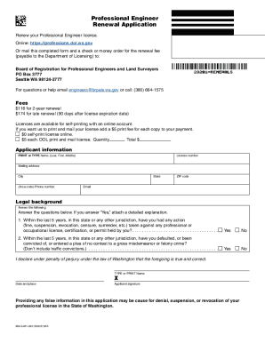 Fillable Online Professional Engineer Renewal Application - DOL Fax ...