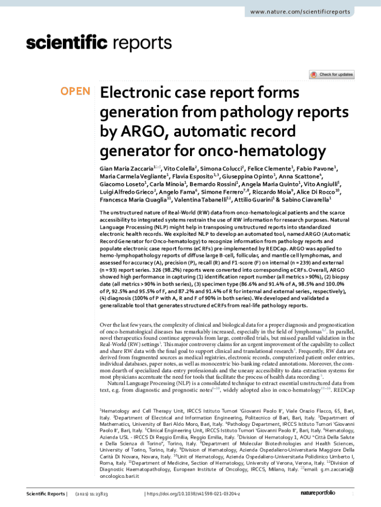 Fillable Online Electronic case report forms generation from pathology ...