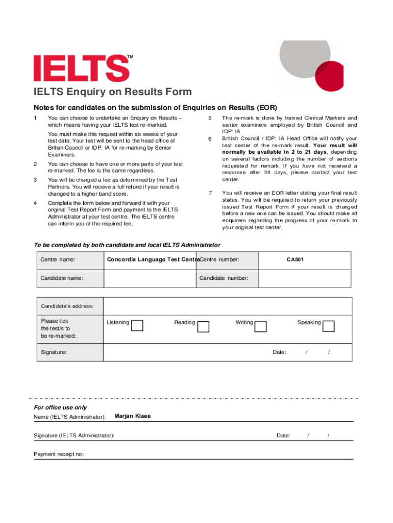 Fillable Online Get the free IELTS Enquiry on Results Form Part A ...