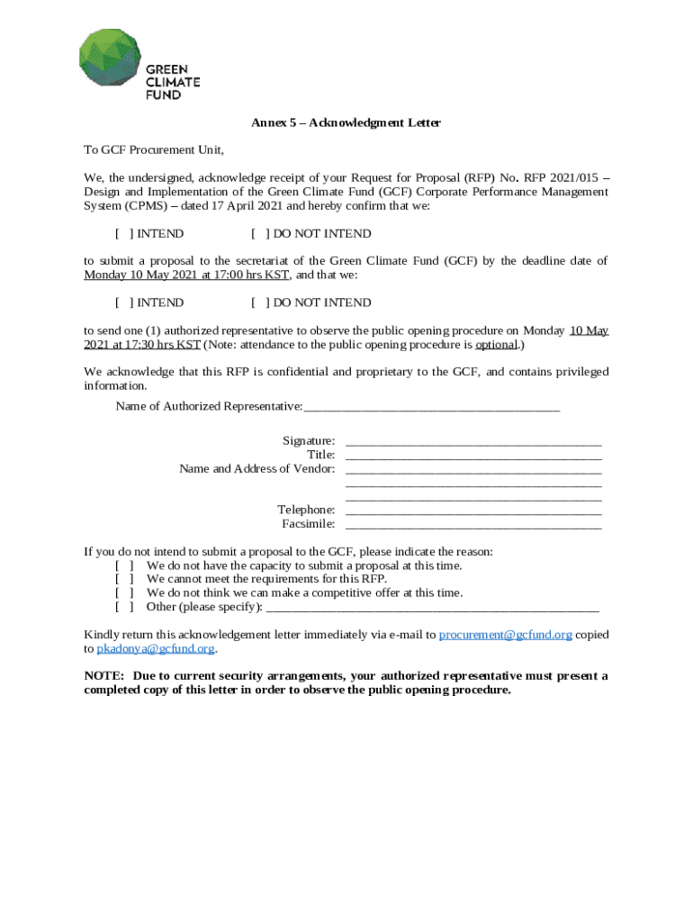 Acknowledgement Letter DOC24.29 KB - Green Climate Fund Doc Template ...