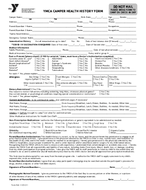 Fillable Online YMCA CAMPER HEALTH HISTORY FORM DO NOT MAIL Fax Email ...