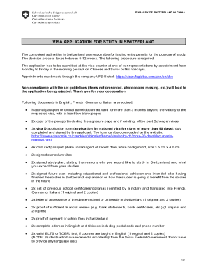 Fillable Online VISA APPLICATION FOR STUDY IN SWITZERLAND Fax Email ...