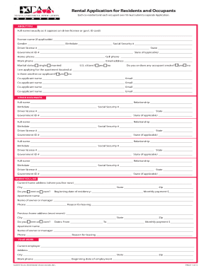 Fillable Online RENTAL APPLICATION FOR RESIDENTS AND OCCUPANTS Fax ...