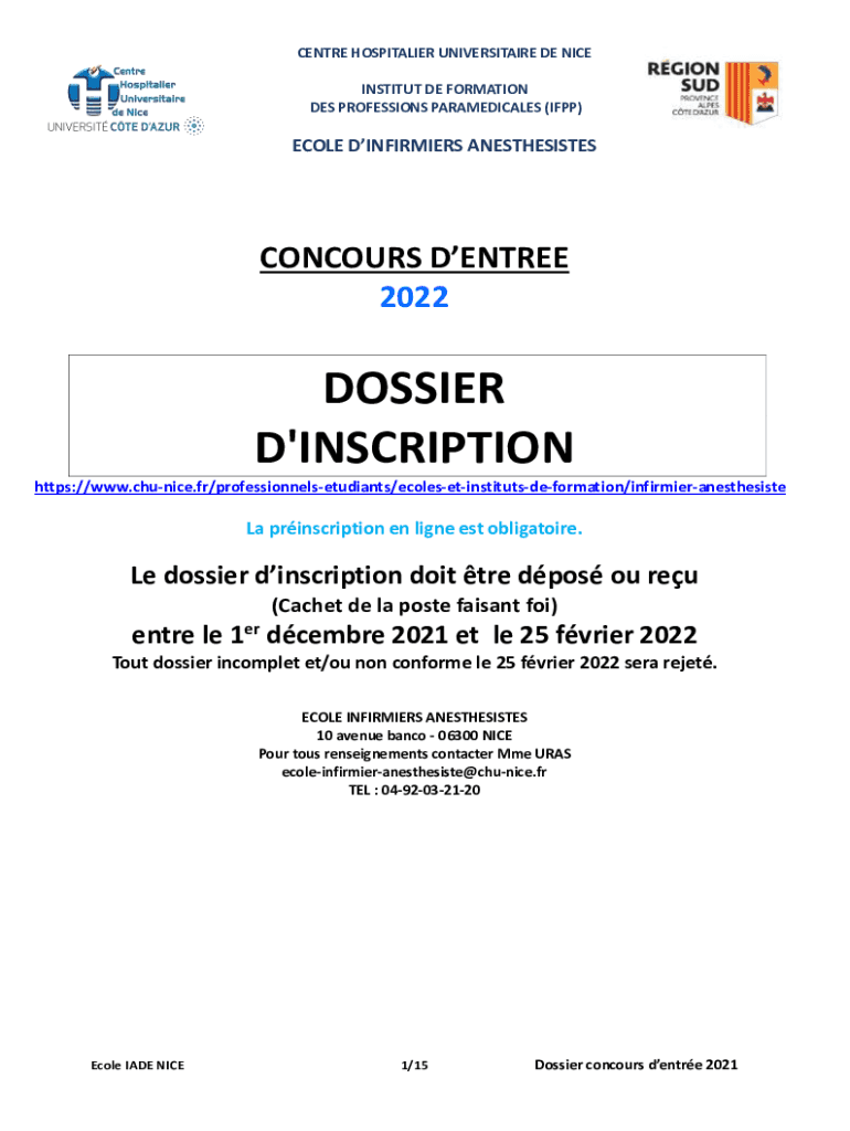 Fillable Online DOSSIER D'INSCRIPTION - CHU de Nice Fax Email Print - pdfFiller