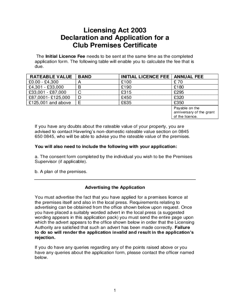 Fillable Online Licensing - Applications for a club premises ...