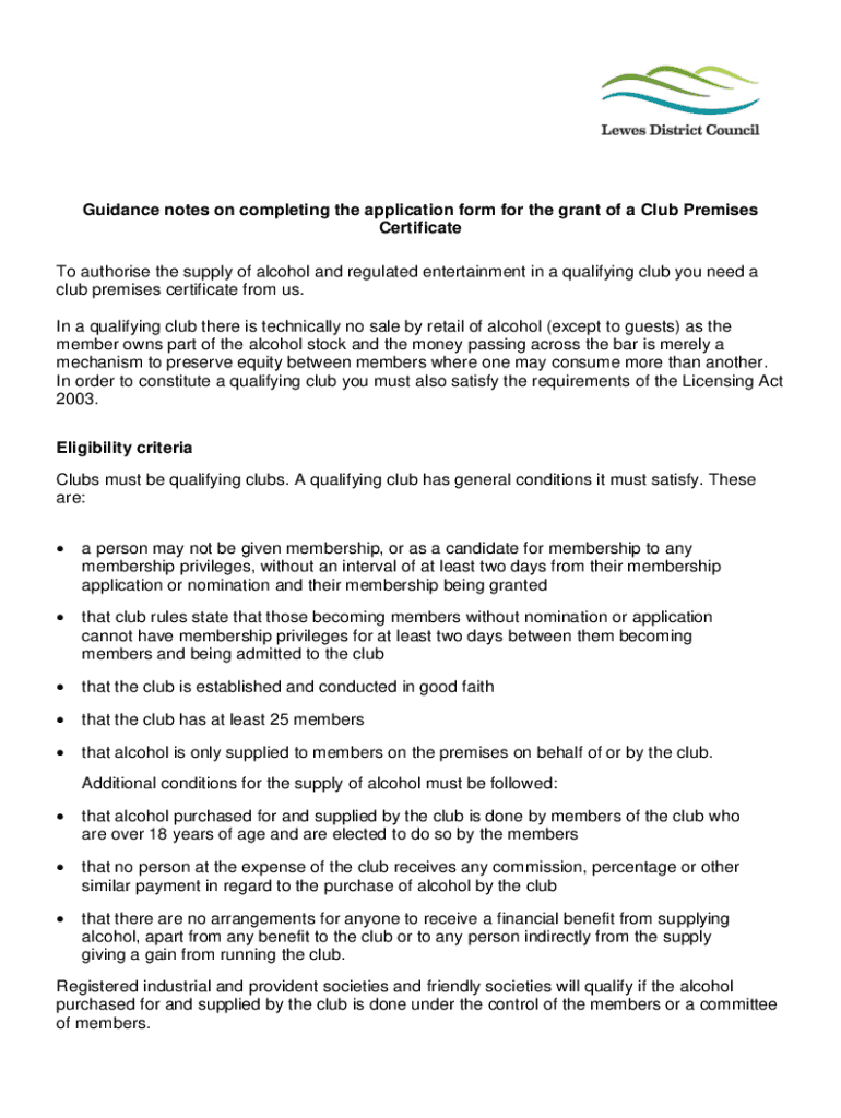 Fillable Online Application for a club premises certificate - GOV.UK Fax Email Print - pdfFiller