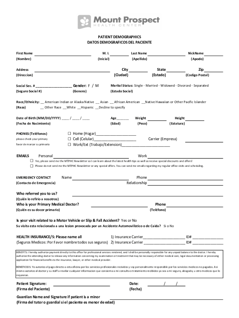 Fillable Online REGISTRO DEL PACIENTE - First Call Urgent Care Fax ...