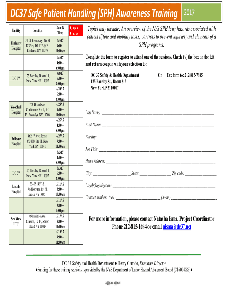 Fillable Online DC 37 Member Services: Safety and Health Safe Patient ...