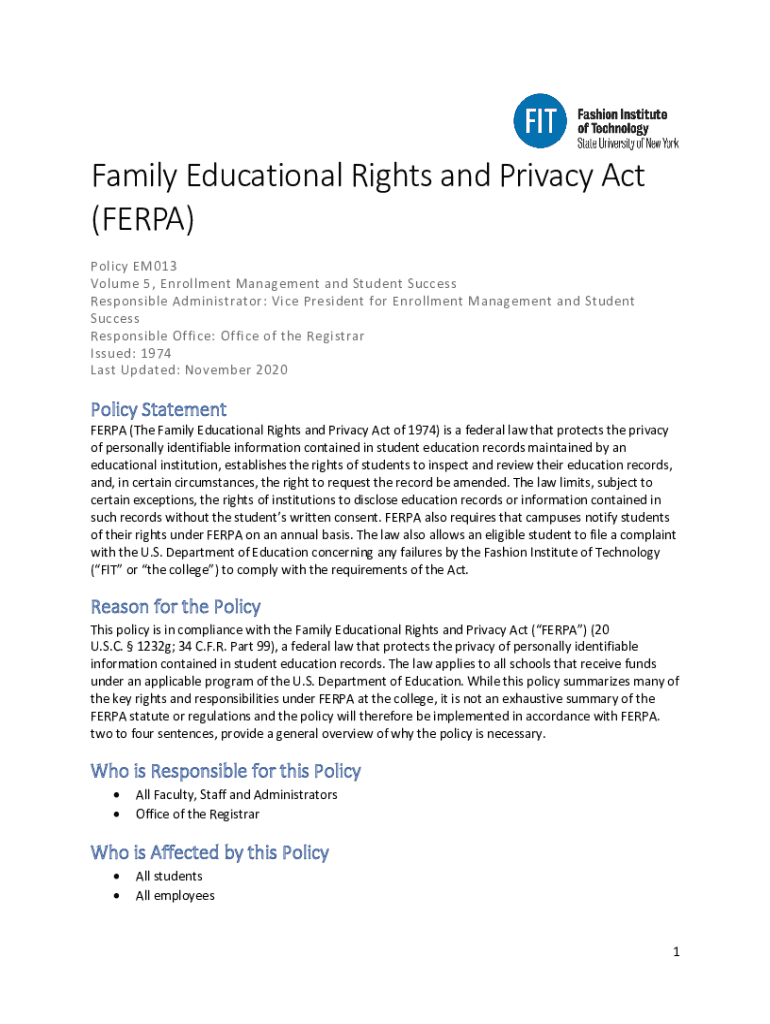 Fillable Online Family Educational Rights and Privacy Act (FERPA) - Fashion ... Fax Email Print ...