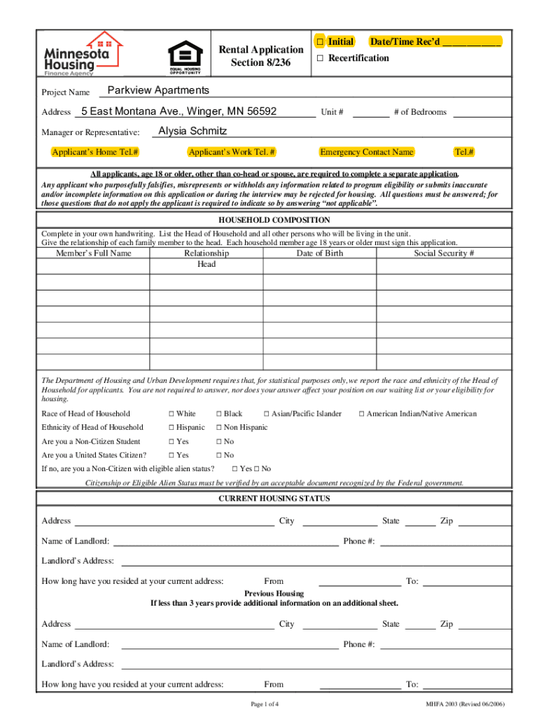 Fillable Online gmmco.org PDF 2 Application (MHFA)-ParkviewInitial Date ...