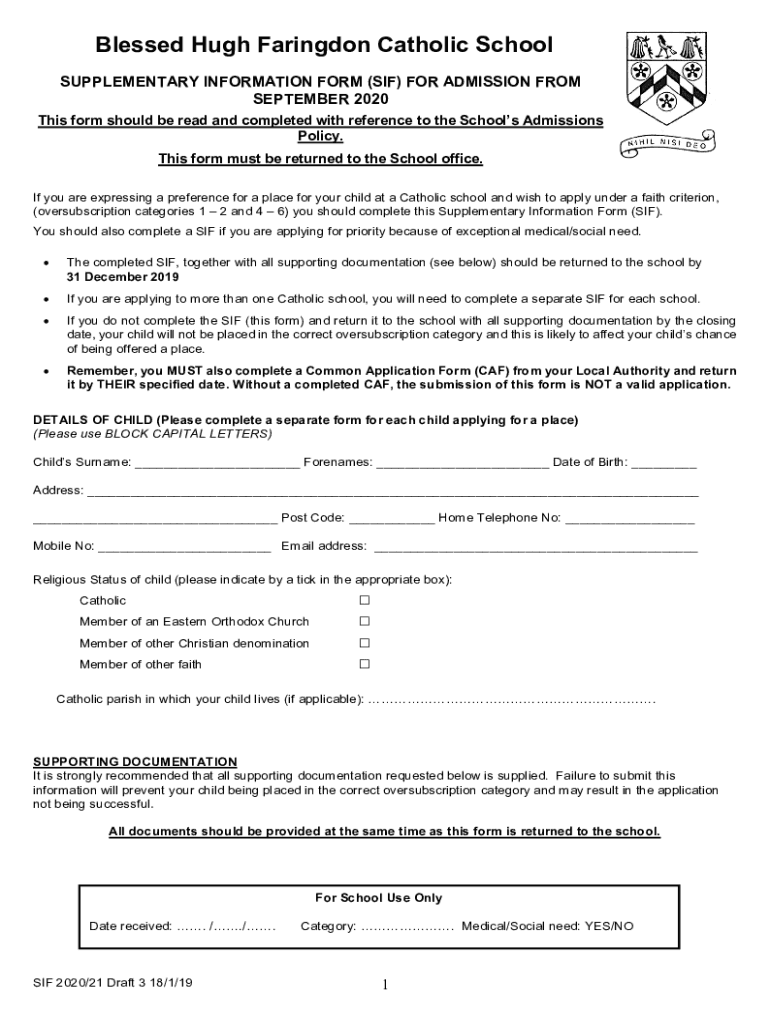 Fillable Online Get the free SUPPLEMENTARY INFORMATION FORM (SIF) FOR ...