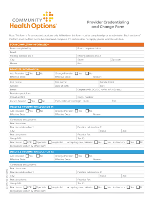 Fillable Online Provider Credentialing and Change Form - Community Health Options Fax Email ...
