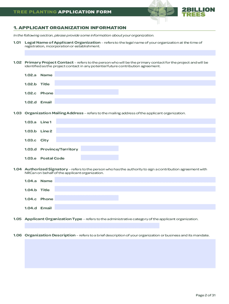 Fillable Online TREE PLANTING APPLICATION FORM2BILLION TREES Fax Email ...