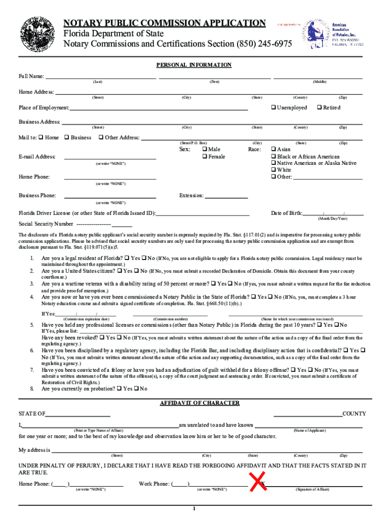Fillable Online NOTARY PUBLIC COMMISSION APPLICATION Florida Fax Email ...