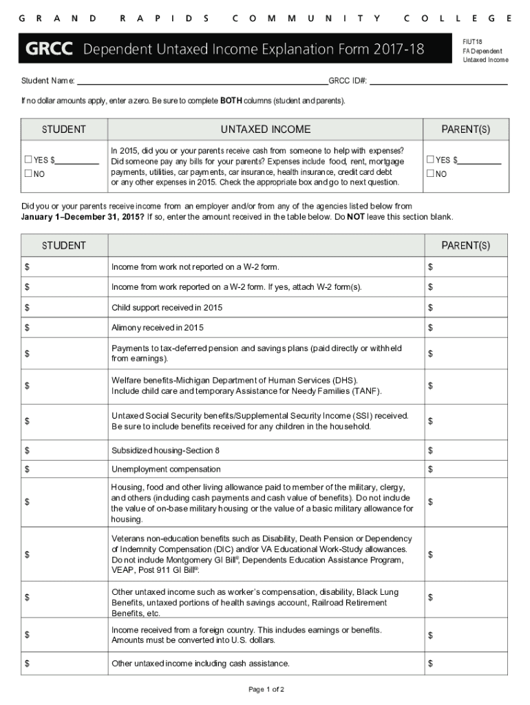 Fillable Online 73611 Dependent Untaxed Income Explanation Form 1718 ...