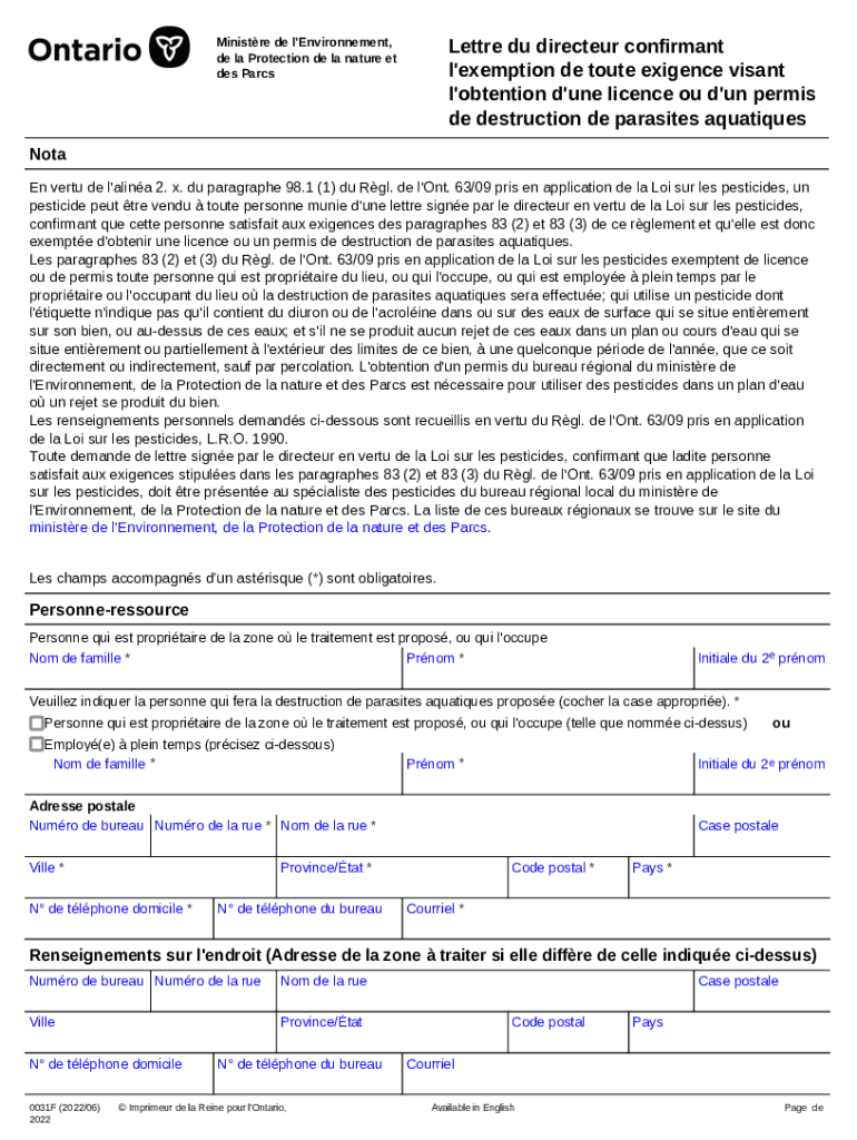Fillable Online www.forms.ssb.gov.on.ca mbs ssbLettre du directeur confirmant l'exemption de ...