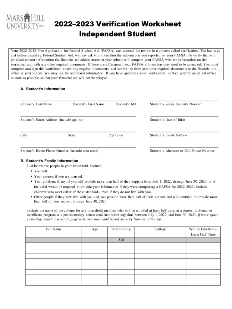 Fillable Online 2022-2023 Independent Verification Worksheet - East ...