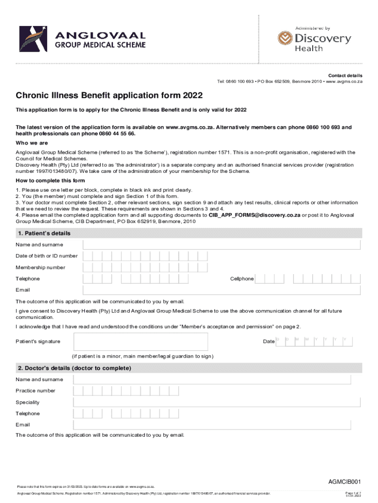 Fillable Online PDF Chronic Illness Benefit application form 2017 ...