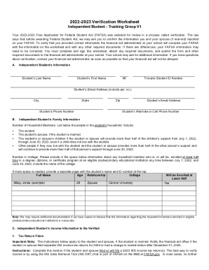 Fillable Online 2022-2023 Verification Worksheet V1 - Dependent Student Fax Email Print - pdfFiller