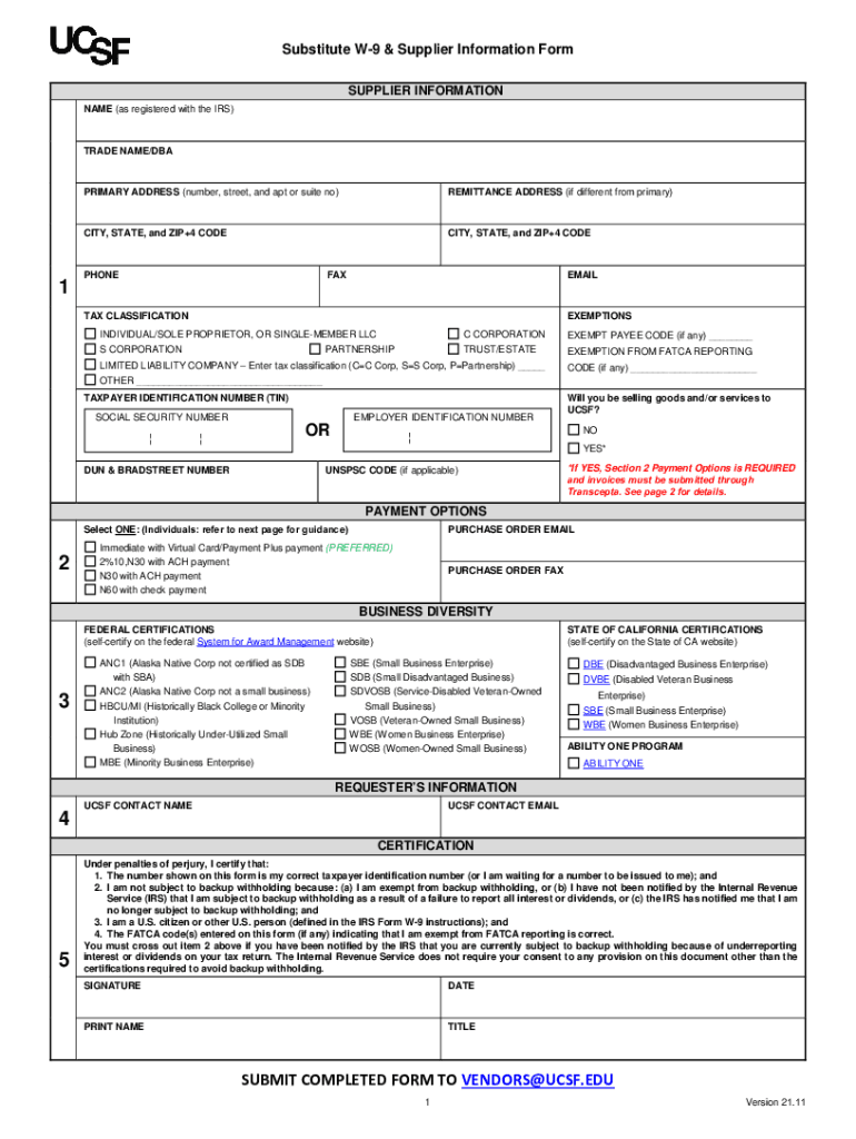 Fillable Online supplychain ucsf Substitute Form W-9 - Office of the New York State Comptroller ...