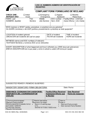 Fillable Online COMPLAINT FORM/FORMULARIO DE RECLAMO - Washington ...