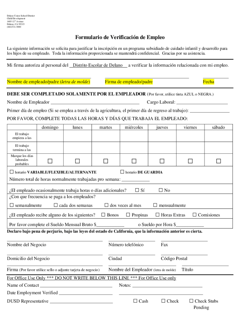 Fillable Online Child Development - Delano Union School District ...