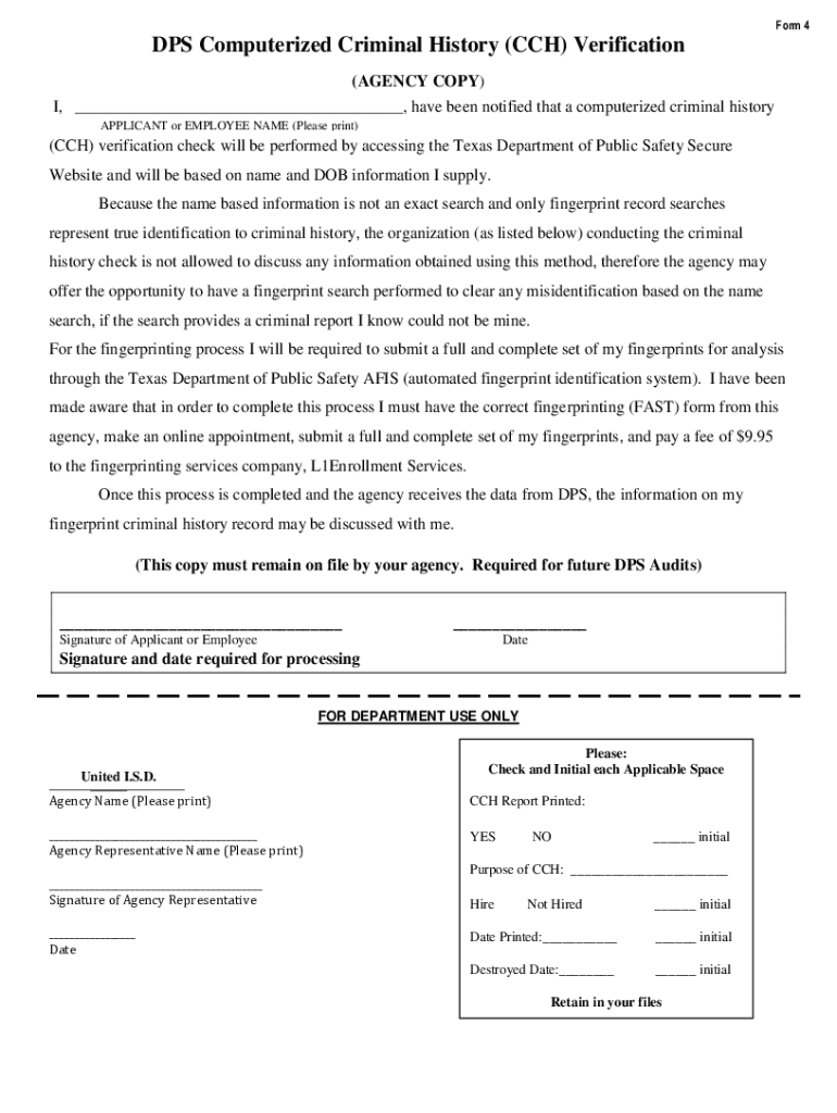 Fillable Online Form 4 DPS Computerized Criminal History (CCH ...