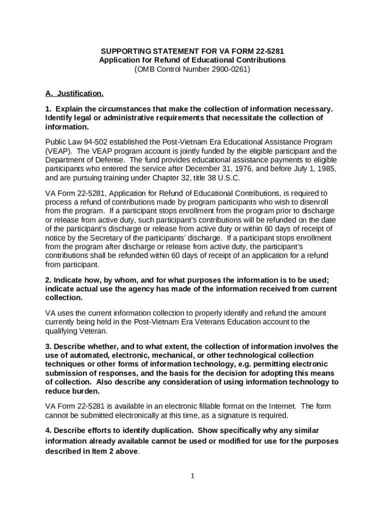 Fillable Online omb.reporticr201602/2900/030SUPPORTING STATEMENT FOR VA ...