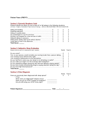 Fillable Online Patient Name (PRINT) Section 1: Epworth Sleepiness ...