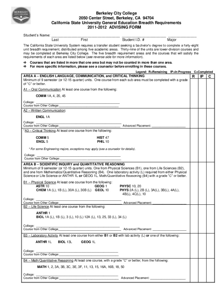 Fillable Online Berkeley City College 2050 Center Street ... - Merritt ...