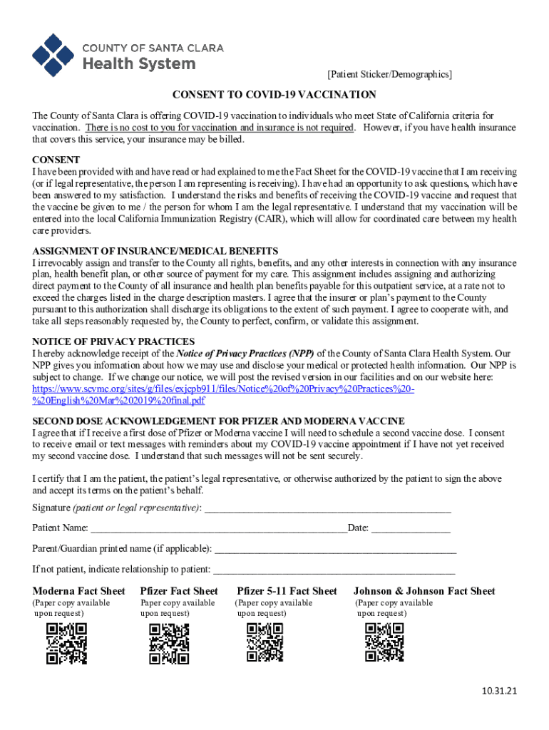 Fillable Online CONSENT TO COVID-19 VACCINATION Moderna EUA Fact ... Fax Email Print - pdfFiller