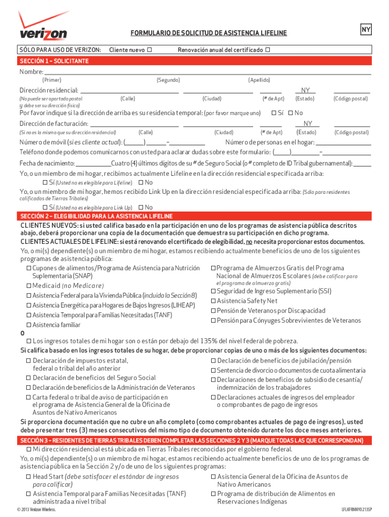 Fillable Online www.verizonwireless.com pdf lifelineFORMULARIO DE ...