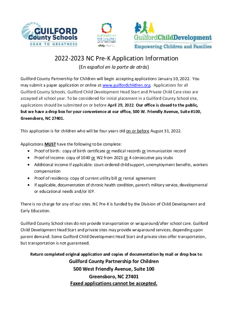 Fillable Online NC Pre-K Application for GCPC - Guilford County ...