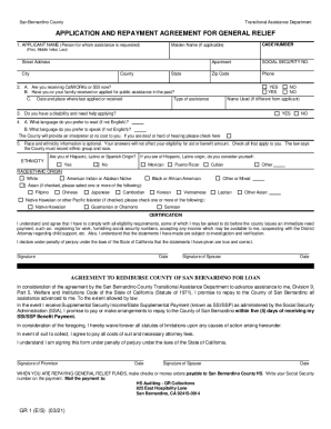 Fillable Online Application and Repayment Agreement for General Relief ...