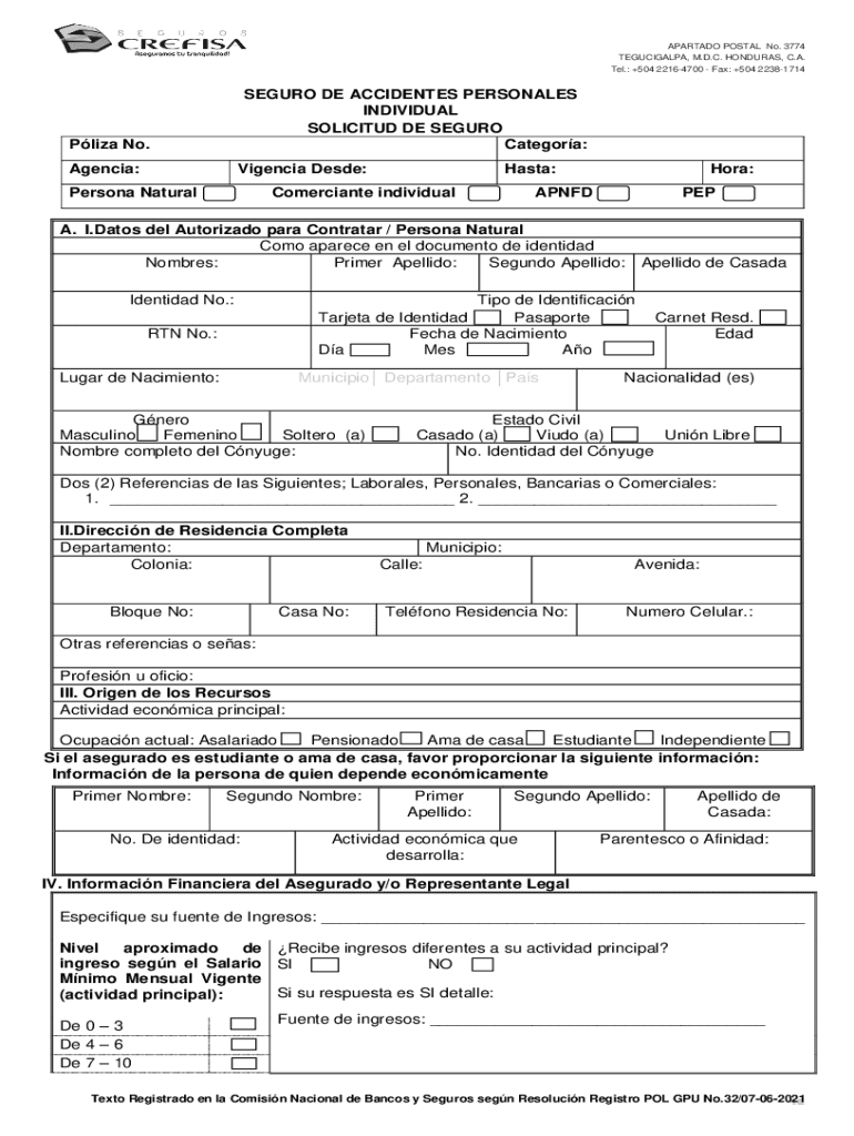 Fillable Online Seguro contra accidentes - Washington National ...