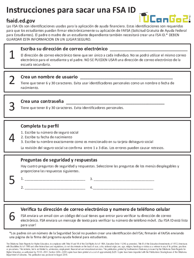 Fillable Online Fillable Online Instrucciones para sacar una FSA ID ...
