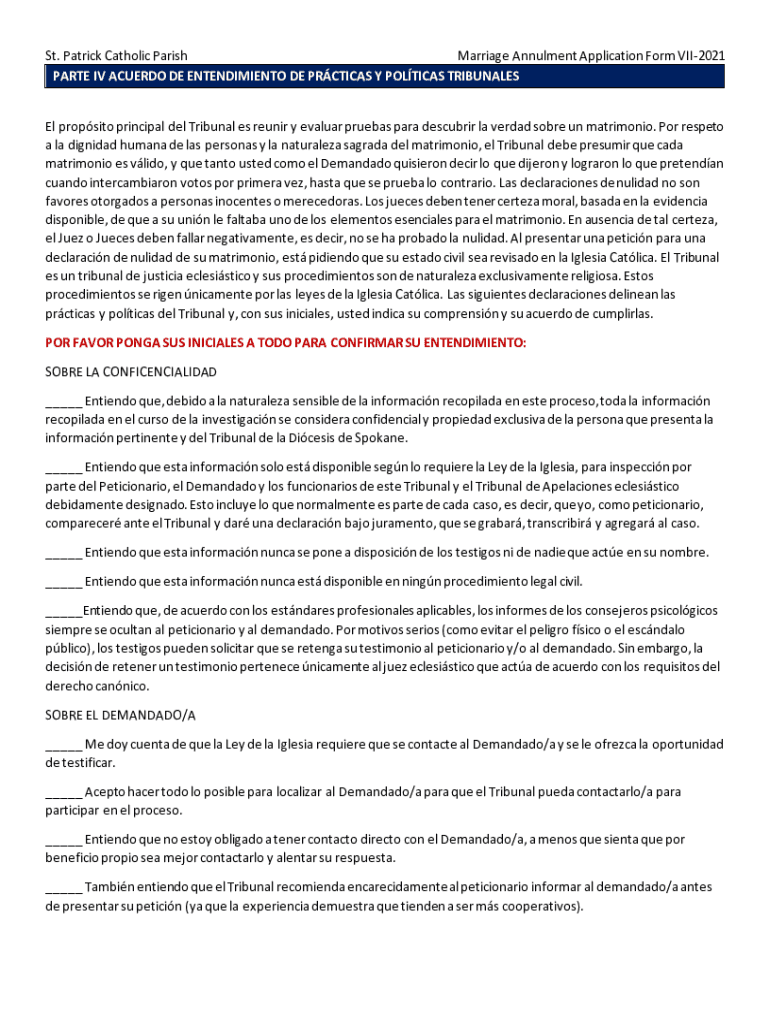 Fillable Online St. Patrick Catholic Parish Marriage Annulment ...