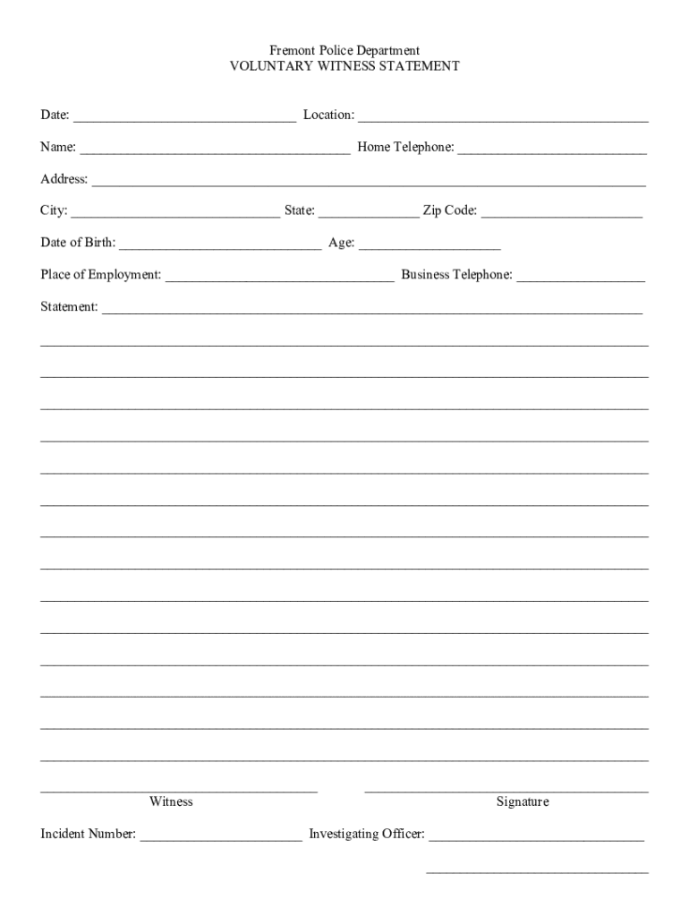 Fillable Online Maitland Police Department Witness Statement Form Fax ...