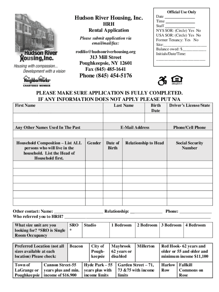 Fillable Online Official Use Only Hudson River Housing, Inc. Date HRH Time ... Fax Email Print ...